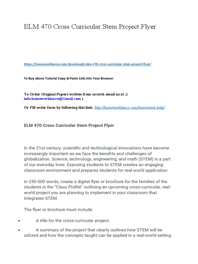 ELM 470 Cross Curricular Stem Project Flyer | PDF