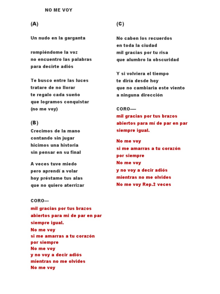 Letra de "No Me Voy" de OV7 | PDF