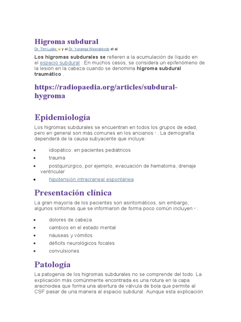 Higroma Subdural | PDF | Desórdenes neurológicos | Enfermedades y ...
