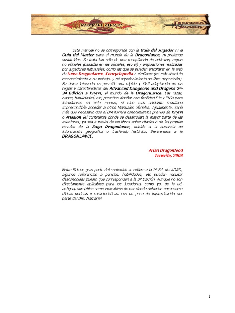 Manual Básico para La Dragonlance | PDF