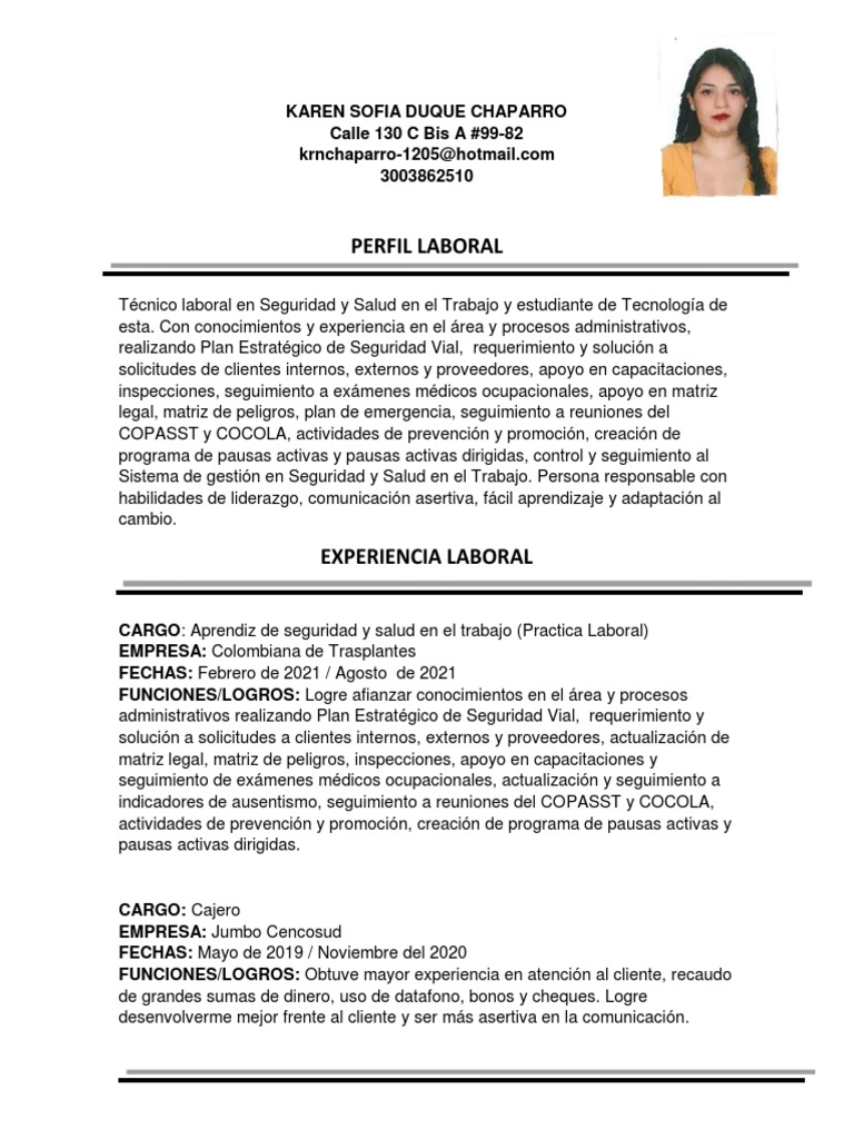 Hoja de Vida Sofia Duque | PDF