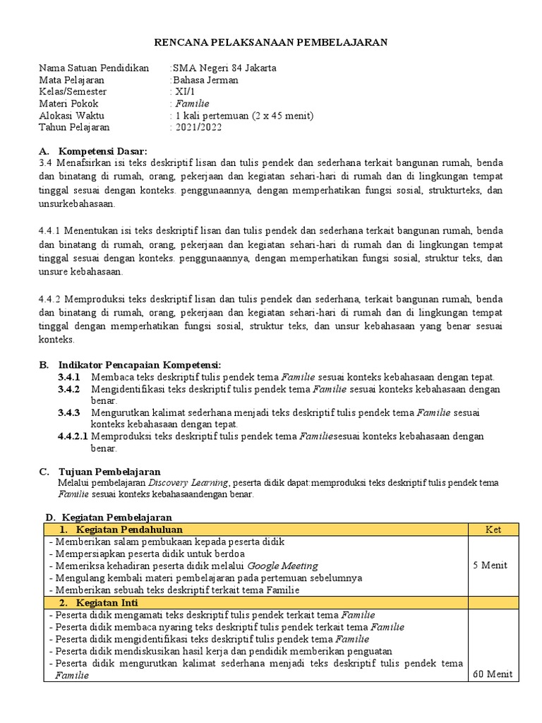 RPP Familie - Pert. 3 | PDF