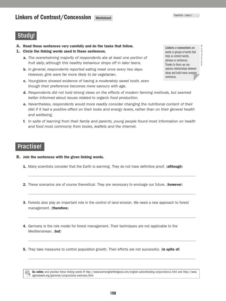 Linkers of Contrast/Concession: Study! | PDF | Foods | Cognition