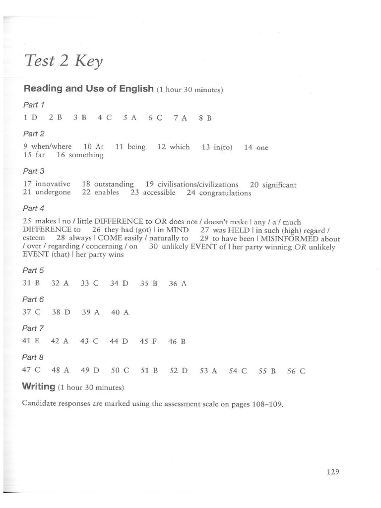 Test 2 Answers R+UOE Cambridge English Advanced 1 Examination Papers ...