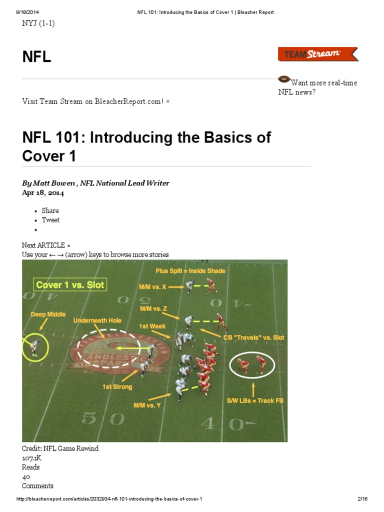NFL 101 - Introducing The Basics of Cover 1 - Bleacher Report | PDF ...