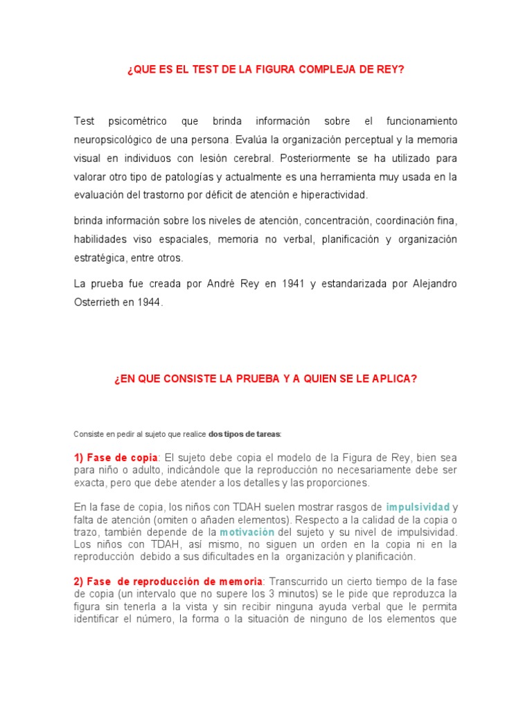 Que Es El Test de La Figura Compleja de Rey | PDF | Desorden ...