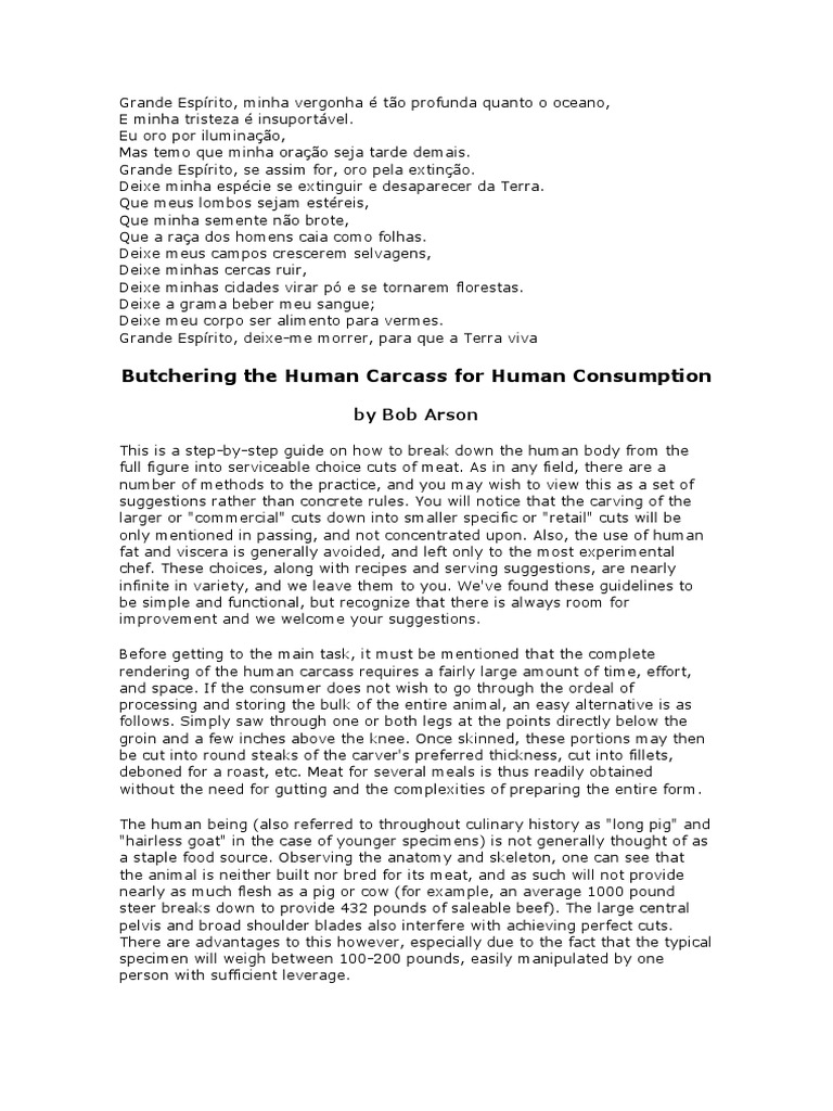 Butchering The Human Carcass For Human Consumption | PDF | Skin | Arm