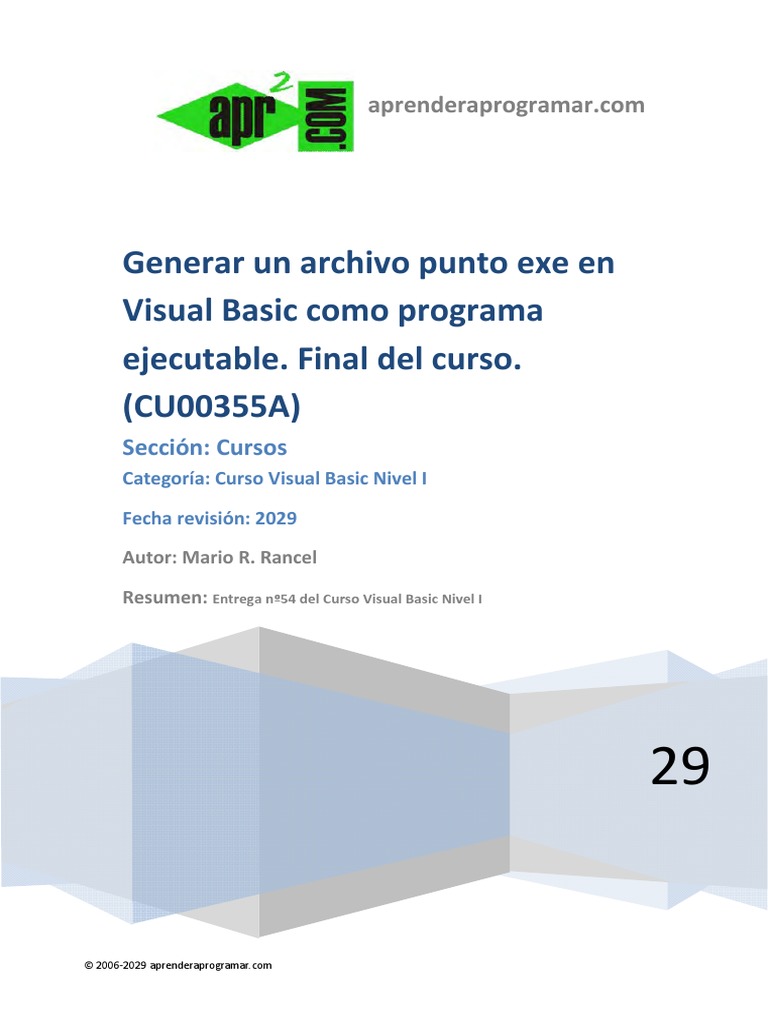 EXCEL CU00355A Crear Archivo Punto Exe Visual Basic Programa Ejecutable ...