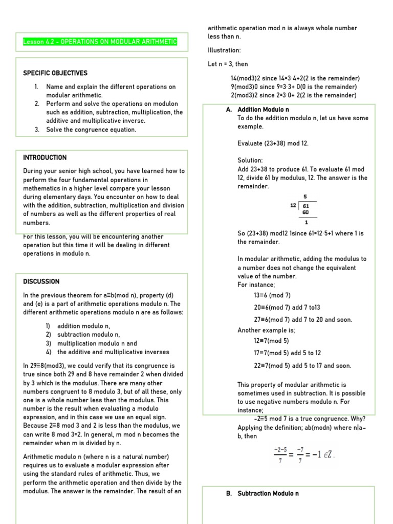 Understanding Operations on Modular Arithmetic | PDF | Group ...