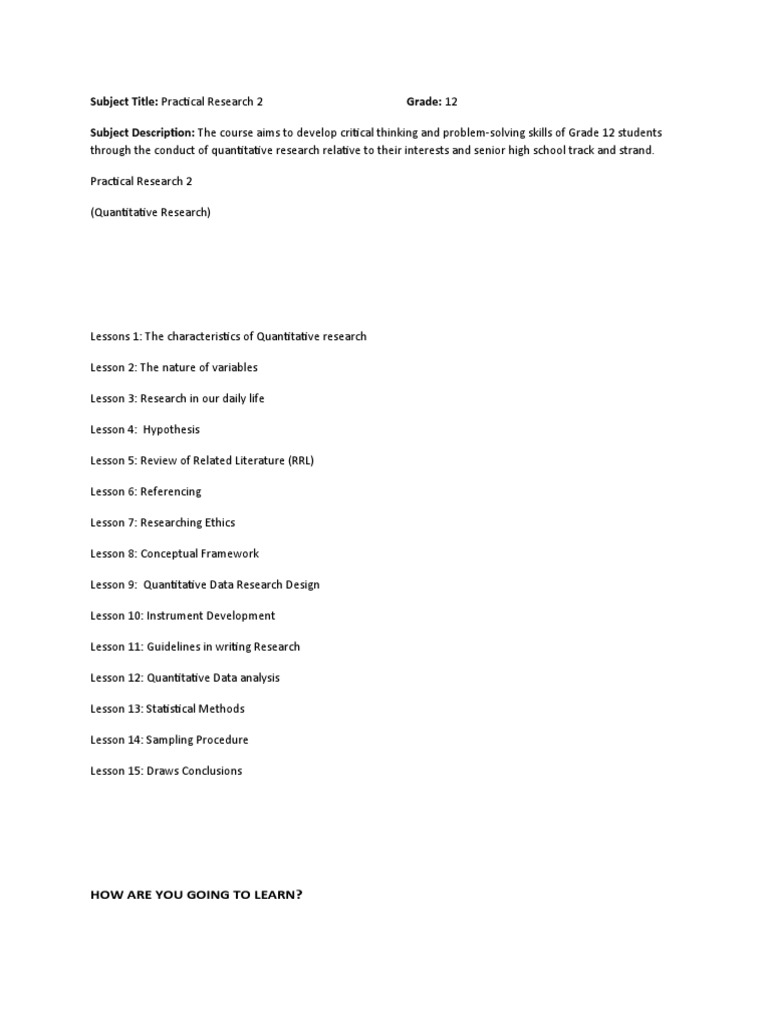 Practical Research 2 Module | PDF | Statistics | Quantitative Research