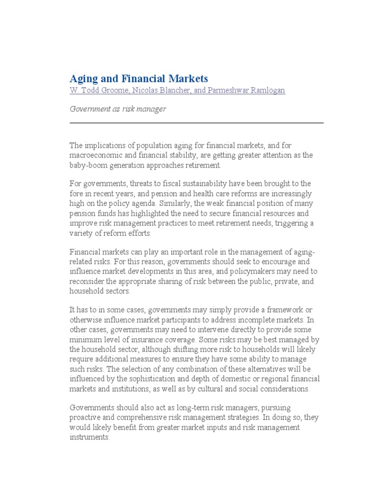 Aging Population's Impact on Financial Markets | PDF | Pension | Retirement
