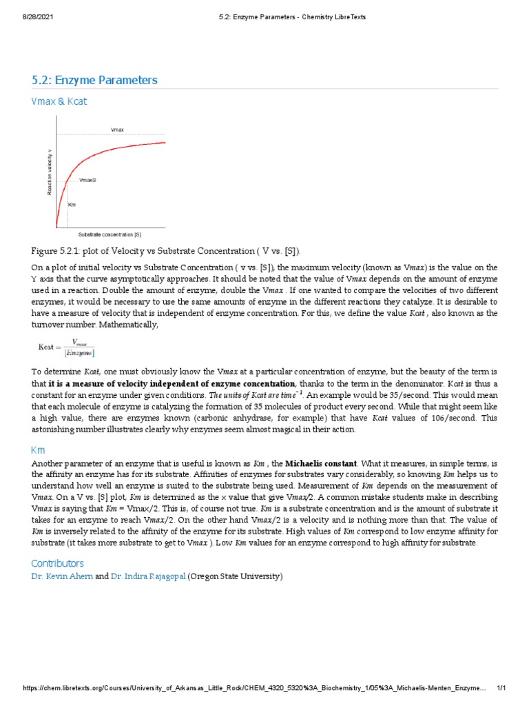 5.2 - Enzyme Parameters - Chemistry LibreTexts | PDF | Enzyme Kinetics ...