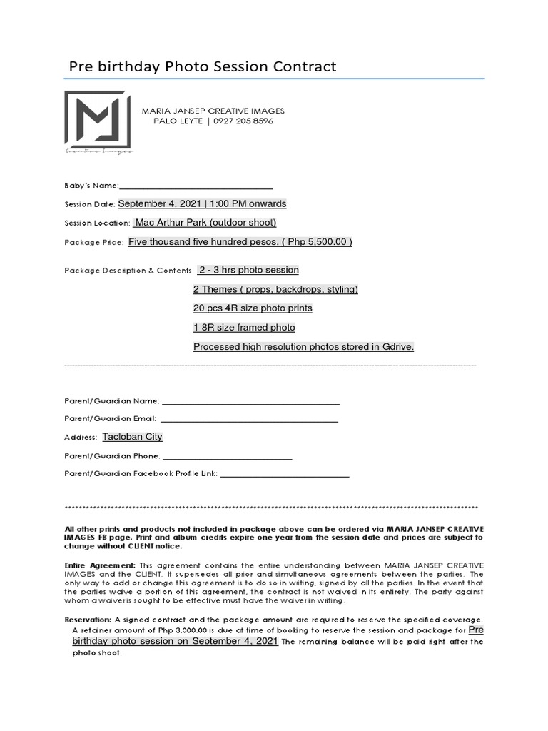 2021 MJcreativeImages Pre-Birthday Contract | Download Free PDF ...
