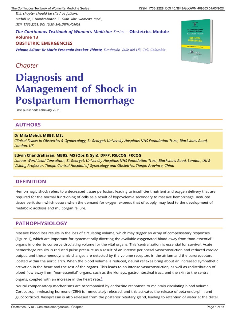 Obstetrics V13 Obstetric Emergencies Chapter 1614623048 | PDF | Shock ...