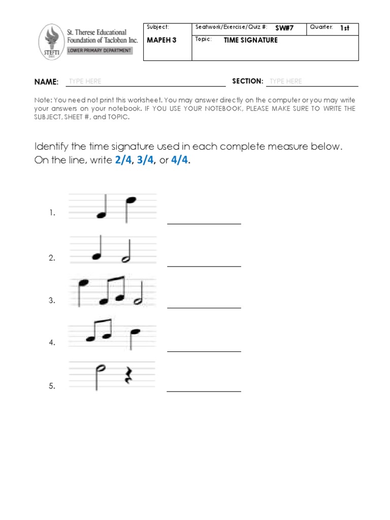 Identify The Time Signature Used in Each Complete Measure Below. On The ...