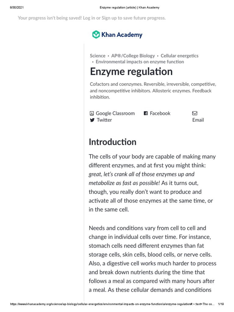 Enzyme Regulation (Article) - Khan Academy | PDF | Enzyme Inhibitor | Enzyme