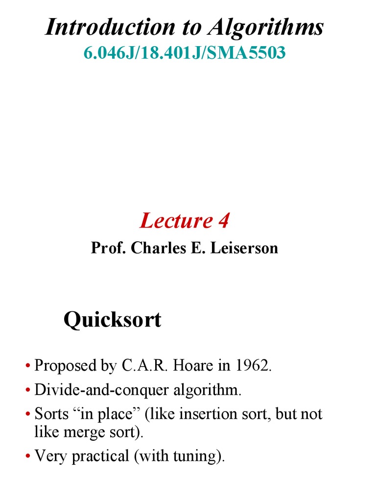Introduction To Algorithms: 6.046J/18.401J/SMA5503 | PDF | Computational Science | Mathematical ...
