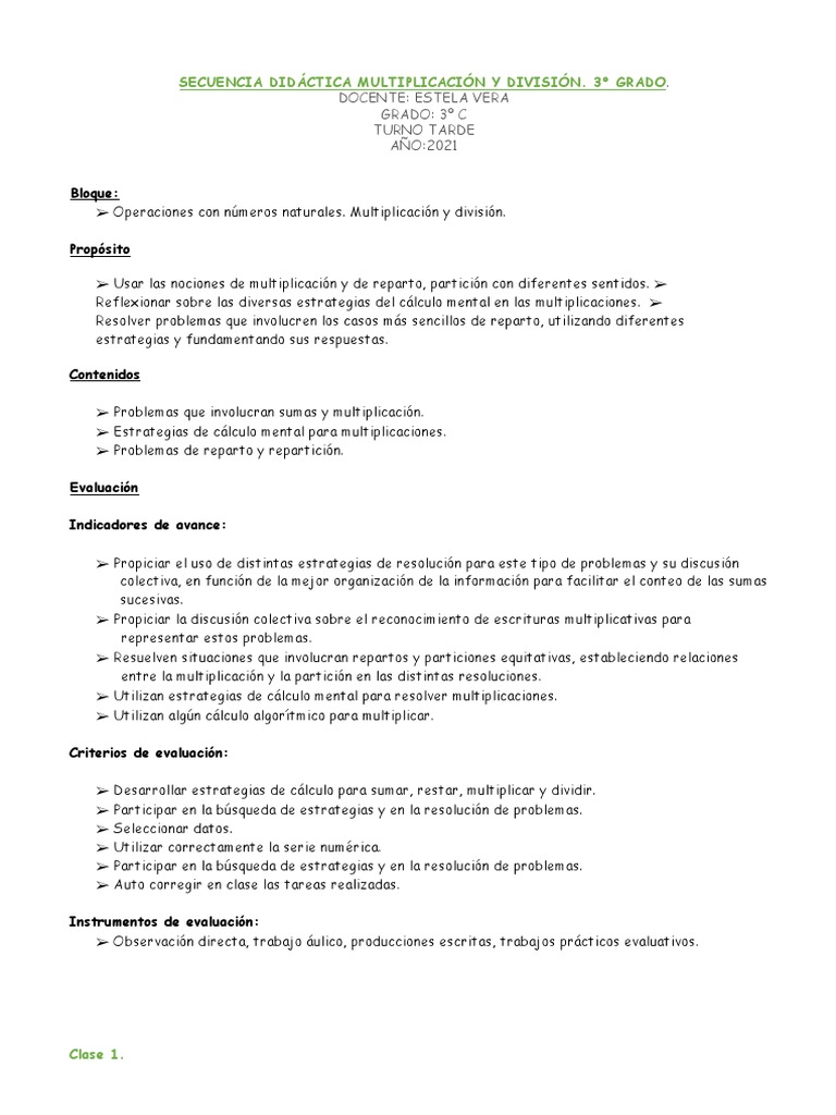 Multiplicacion y Division 3 Grado | PDF | División (Matemáticas ...