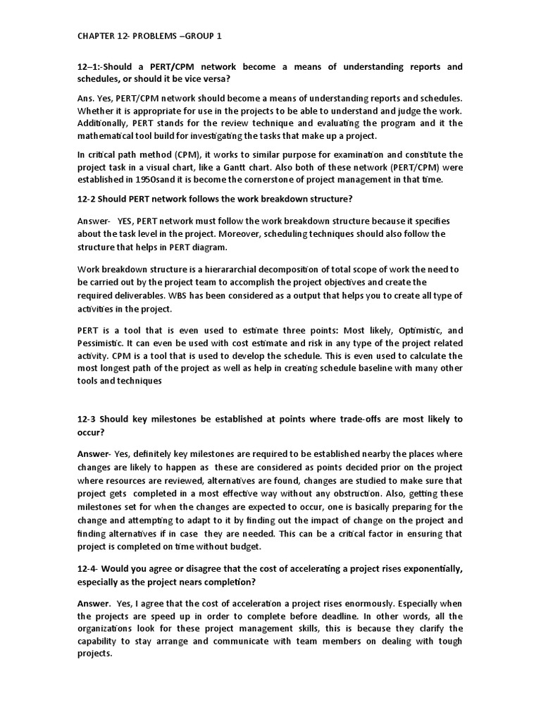 PERT/CPM Problem Solutions and Analysis | PDF | Systems Science | Business