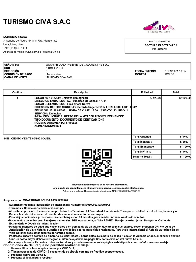 Factura - Pasaje Chiclayo - Lima | PDF | Gobierno y personalidad
