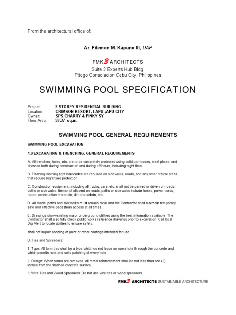 Swimming Pool Permit Specifications Philippines | PDF | Pipe (Fluid ...