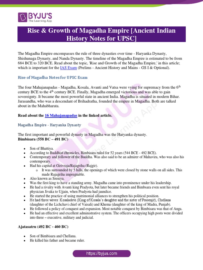 Rise & Growth of Magadha Empire (Ancient Indian History Notes For UPSC ...