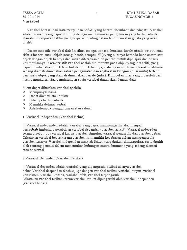 Jenis-Jenis Variabel dalam Statistika | PDF