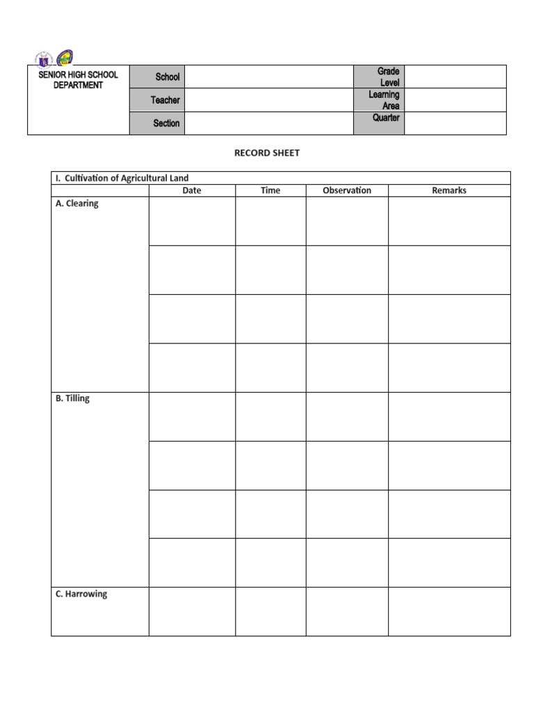 Agriculture Record Sheet | PDF | Plants | Botany