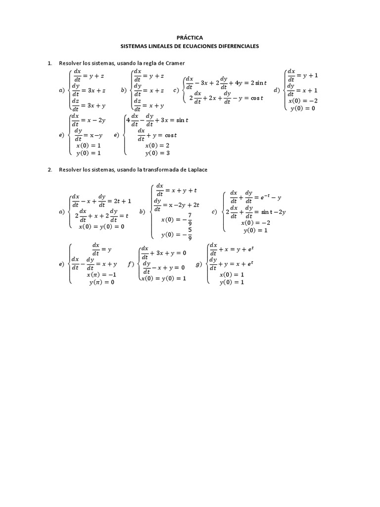 Práctica Sistemas Lineales de Ecuaciones Diferenciales | PDF