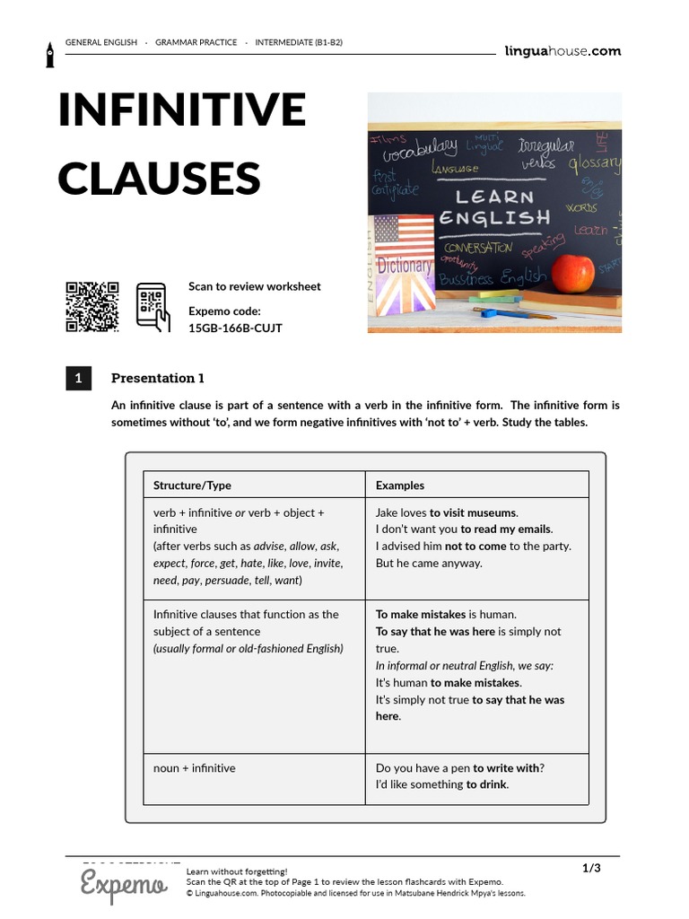 Infinitive Clauses British English Student Ver2 BW | PDF | Clause | Verb