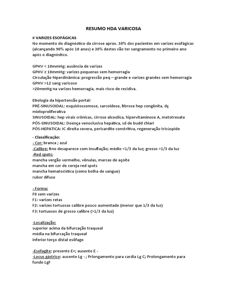 Resumo sobre o diagnóstico e tratamento de varizes esofágicas e ...