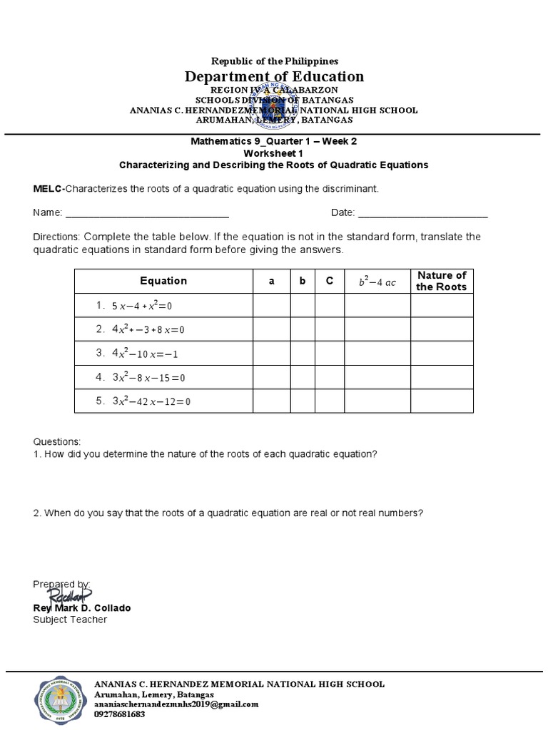 Week 2 - Worksheet 1 | PDF