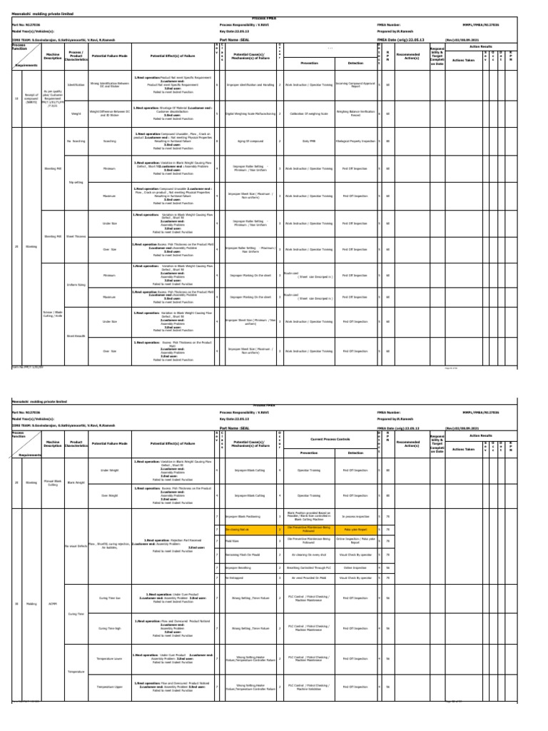 Meenakshi Molding Private Limited Process FMEA: Form No - FM/7.1/01/09 ...