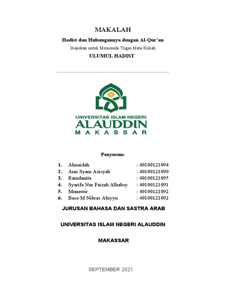 Makalah Hadits Dan Hubungannya Dengan Al-Qur'an - Kelompok 1 | PDF