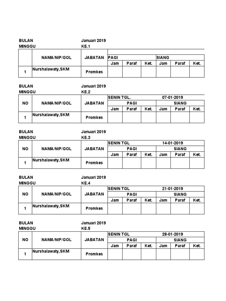 Daftar Absen Puskesmas Mempawah | PDF