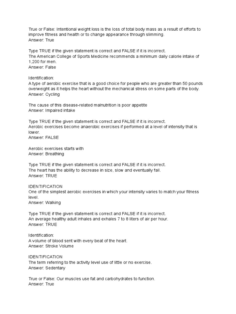 Fitness, Health, and Nutrition Knowledge: Analyzing True/False ...