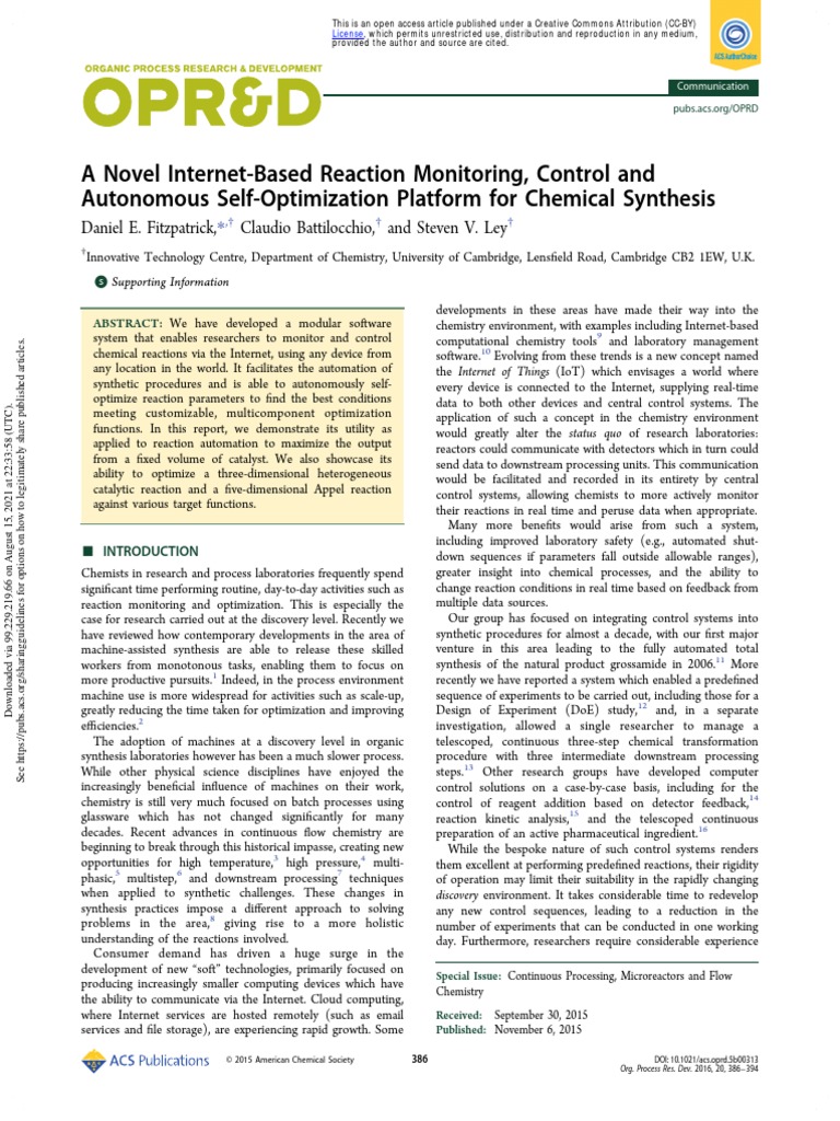 A Novel Internet-Based Reaction Monitoring, Control and Autonomous Self ... A Novel Internet-Based Reaction Monitoring, Control and Autonomous Self ...