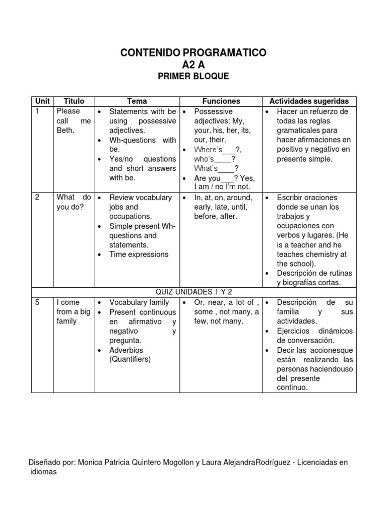 Contenido Programático A2 A | PDF | Lingüística