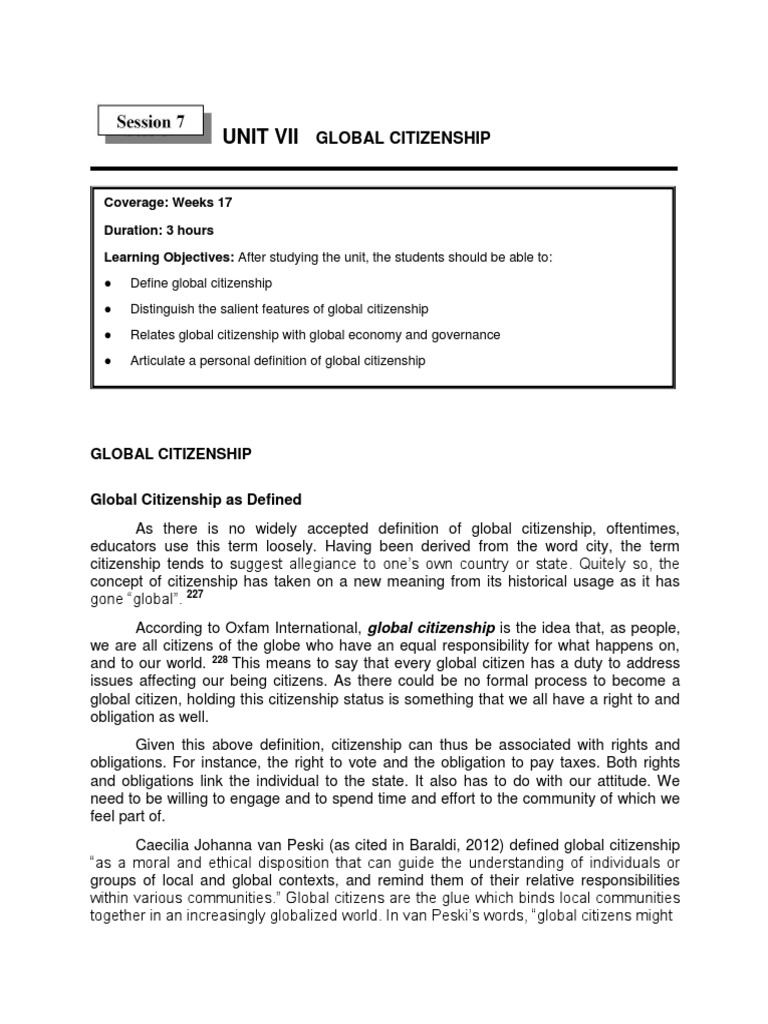 Unit Vii - Global Citizenship | PDF | Globalization | Citizenship