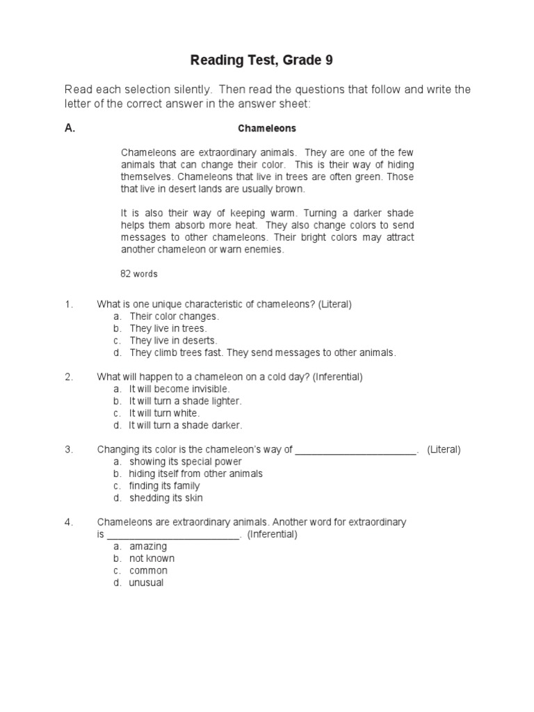 Reading Test Grade 9 | PDF | Coral Reef | Sea