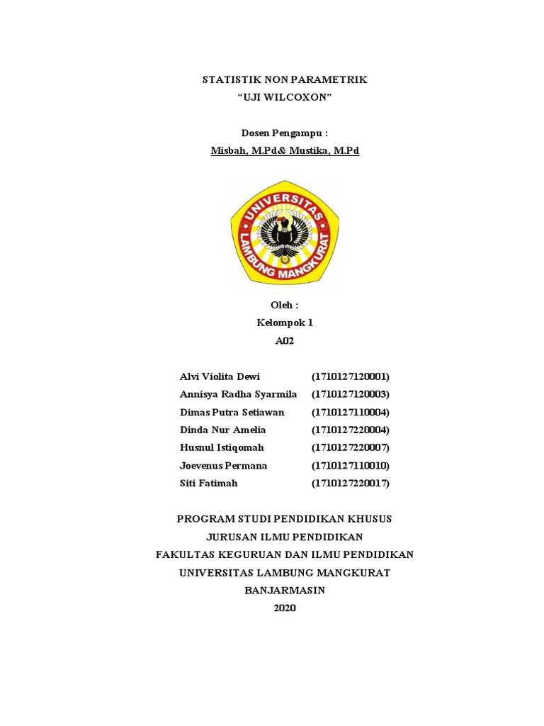 Makalah Statistik Uji Wilcoxon (Kel.1) | PDF Makalah Statistik Uji Wilcoxon (Kel.1) | PDF