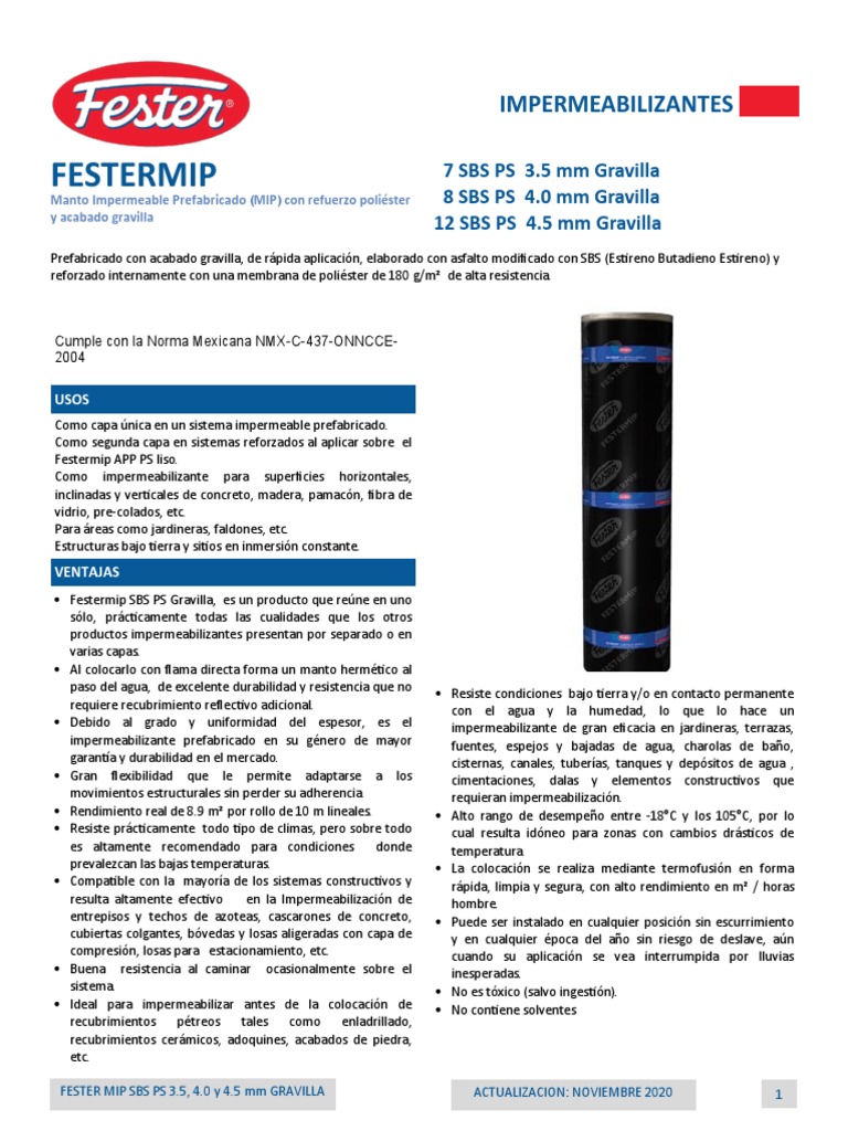 Fester MIP SBS PS 3.5 - 4.0 y 4.5mm Gravilla Fester MX | PDF | Hormigón ...