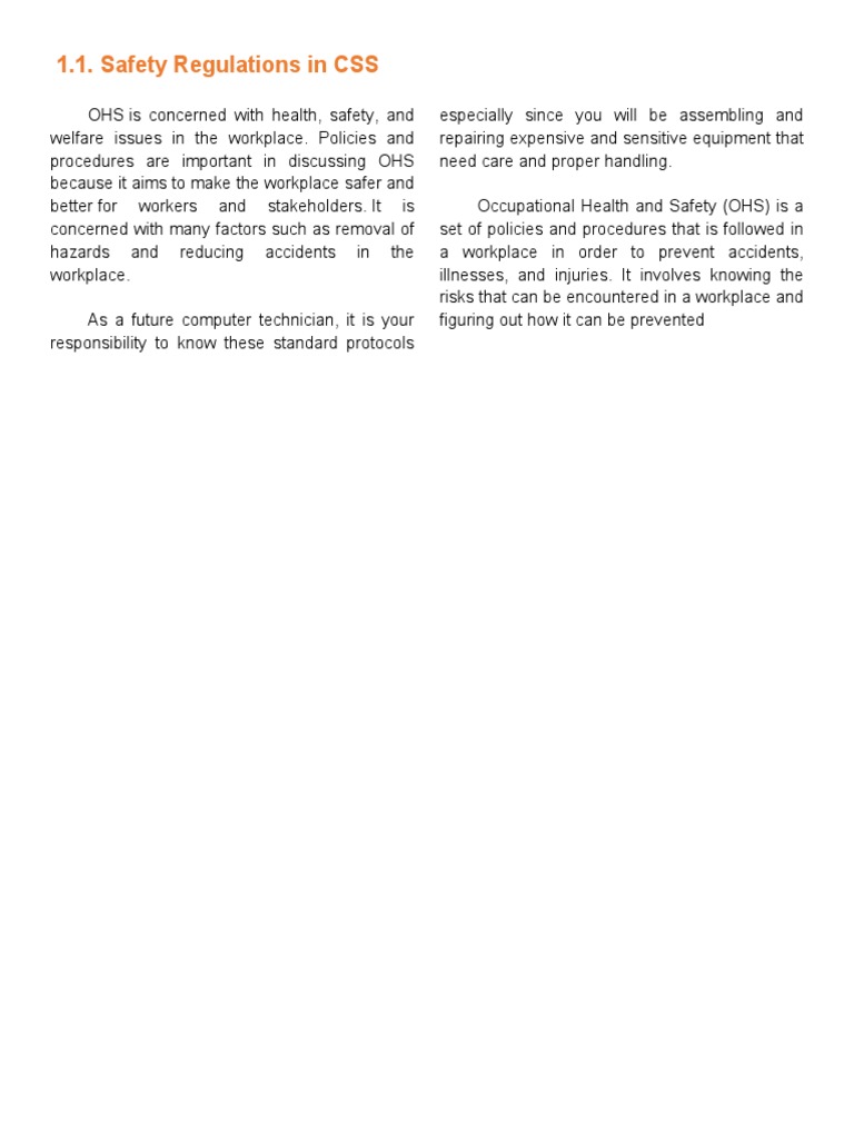 Safety Regulations in CSS | Download Free PDF | Occupational Safety And ...