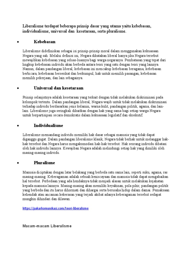 Prinsip Utama dalam Liberalisme | PDF | Politik | Ilmu Sosial