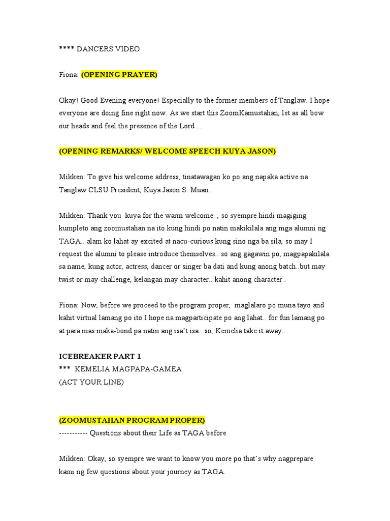 Opening Remarks/ Welcome Speech Kuya Jason | PDF