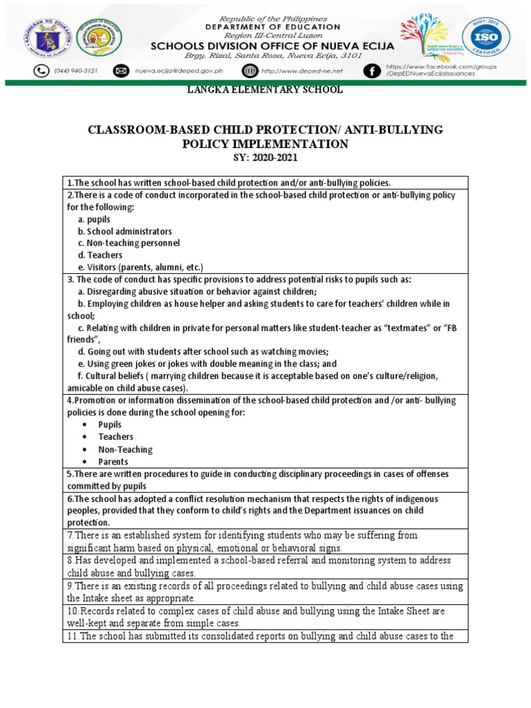 Anti Bullying Policy Classroom Based | PDF | Bullying | Child Protection