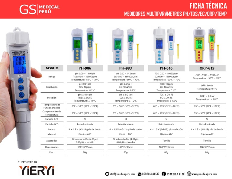 Ficha Tecnica - Medidores Multiparametros Ph-Tds-Ec-Orp-Temp | PDF
