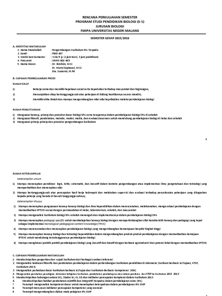 Contoh RPS-Pengemb Kur IPA SMP 2016 | PDF | Karier & Perkembangan