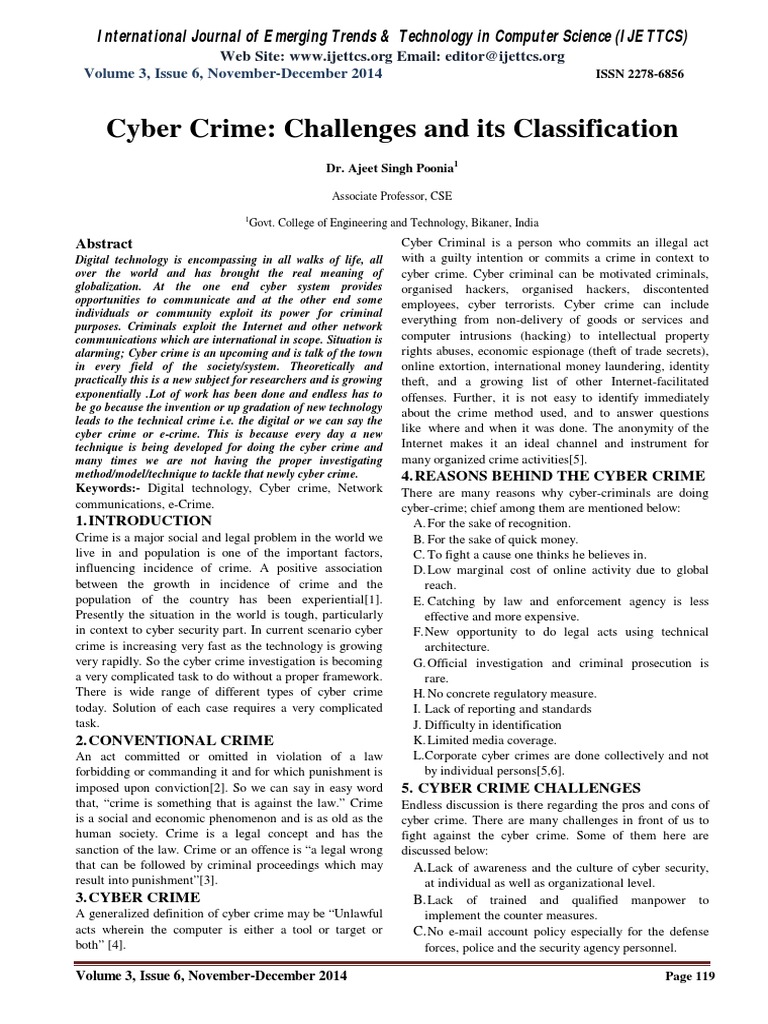 Cyber Crime: Challenges and Its Classification | PDF | Cybercrime ...