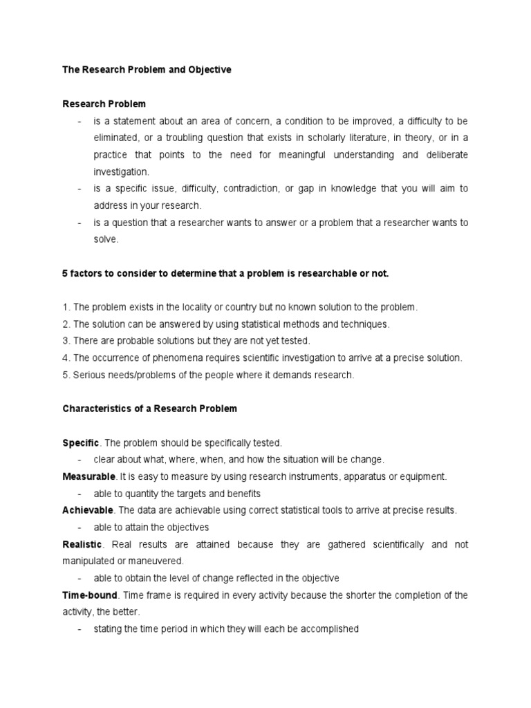 The Research Problem and Objective | PDF | Statistics | Scientific Method